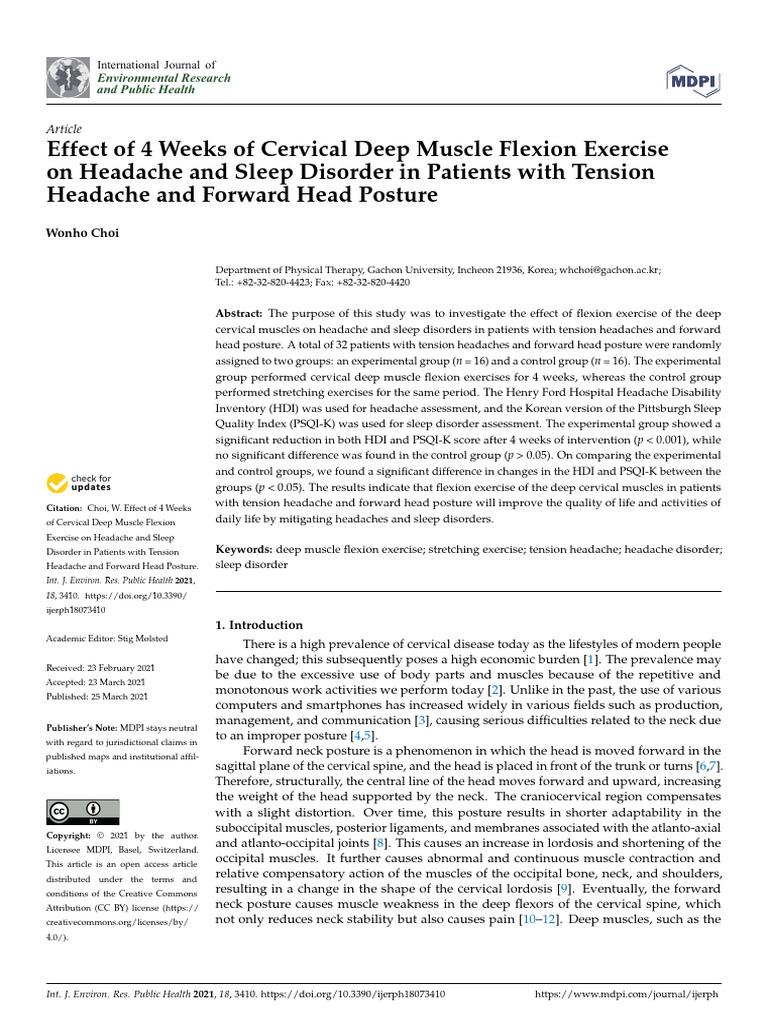 Effect of 4 Weeks of Cervical Deep Muscle Flexion Exercise On Headache ...