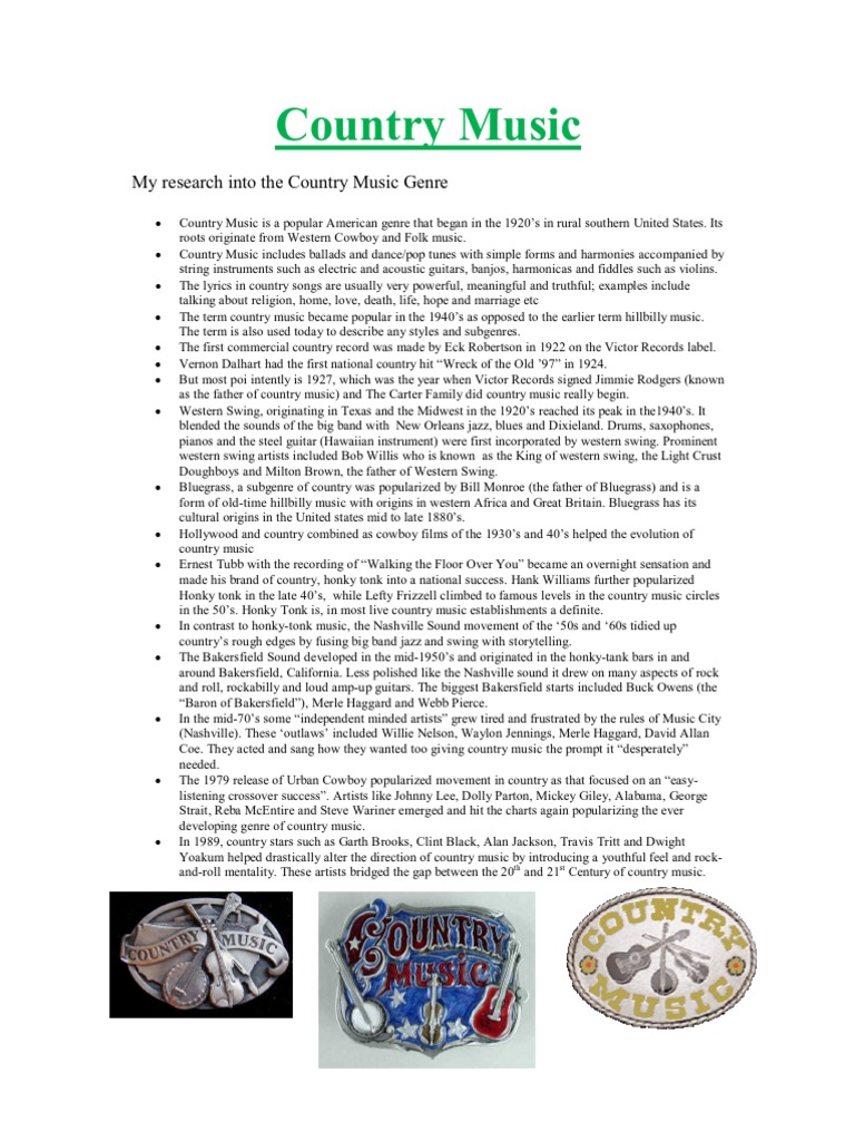 Country Music History | PDF | Country Music | Culture Of The Southern ...