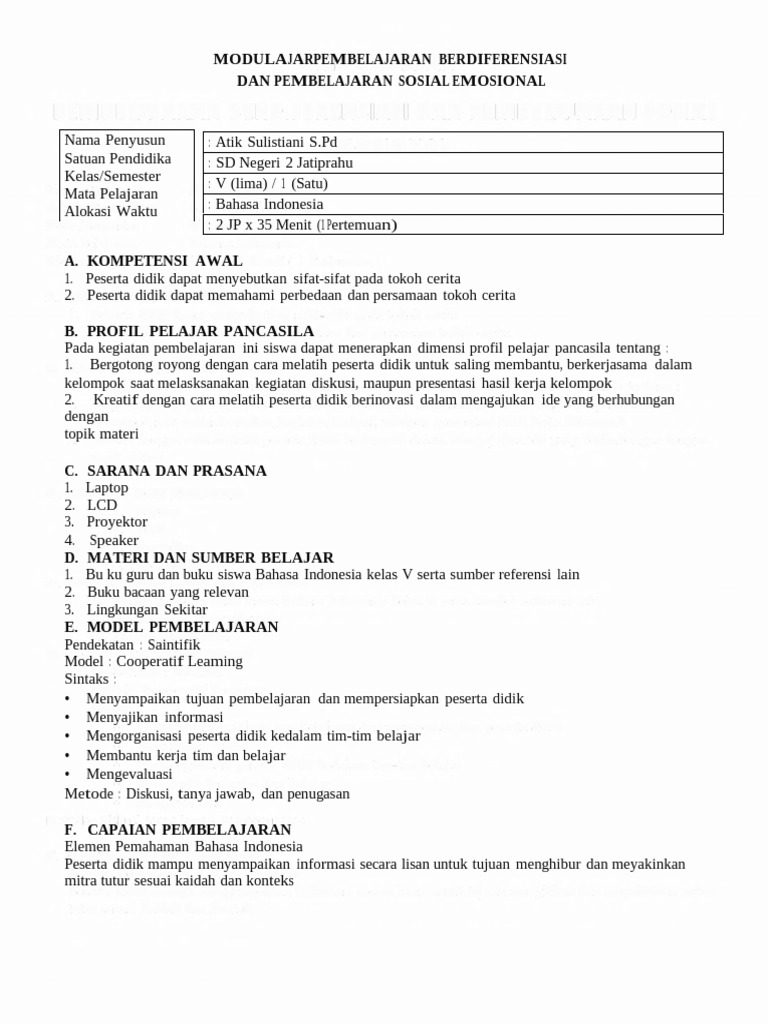 Modul Ajar Pembelajaran Berdiferensiasi Dan Pse | PDF