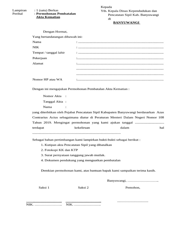 Form Pembatalan Akta Kematian Ca | PDF