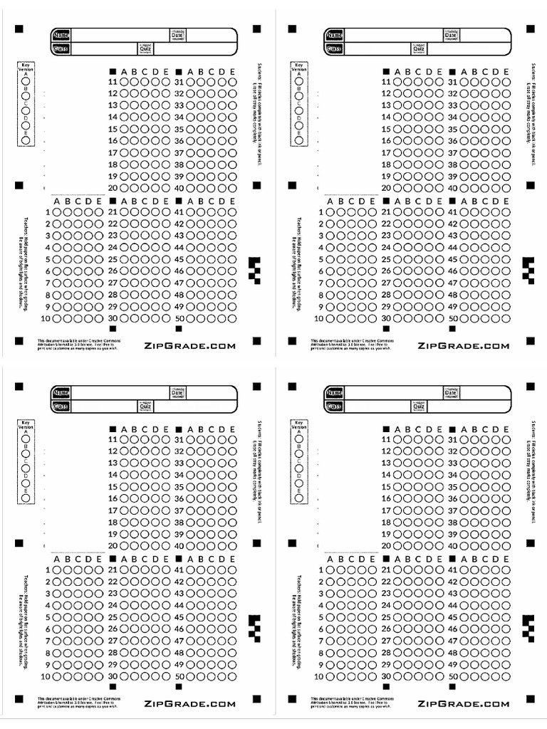 Zipgrade Answersheet | PDF