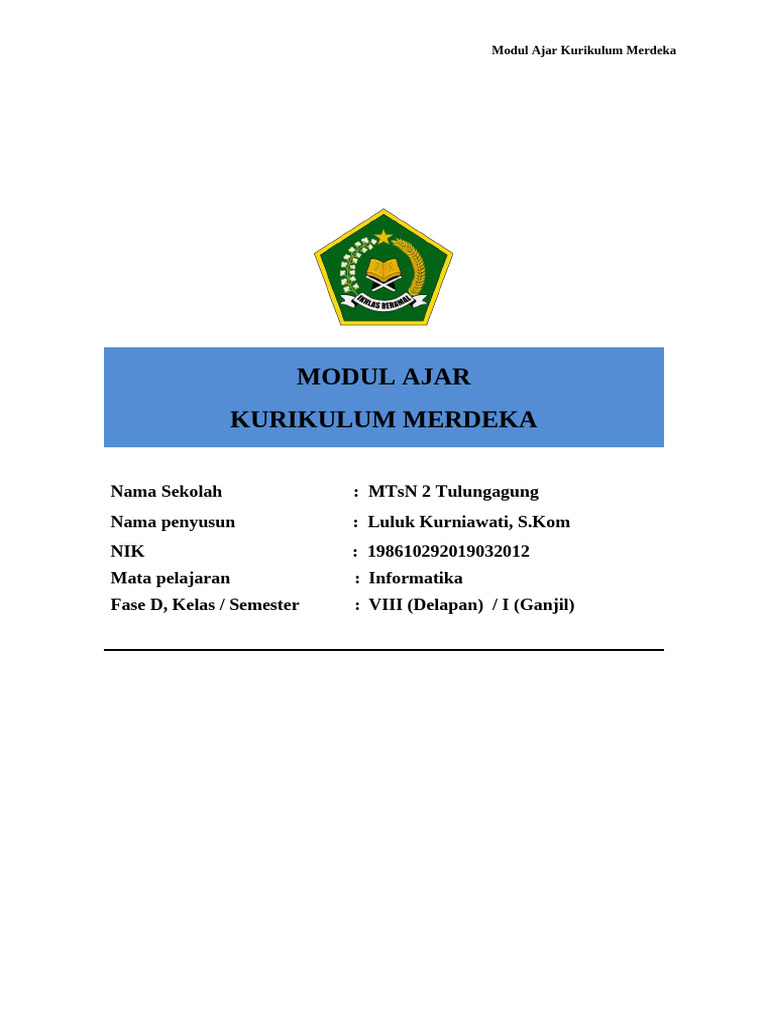 Modul Ajar Berpikir komputasional kelas 8 | PDF