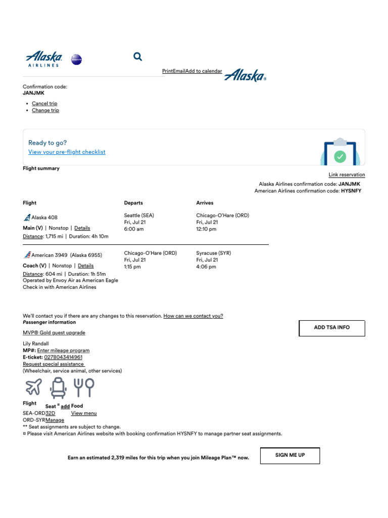 Your Confirmed Reservation - Alaska Airlines | PDF