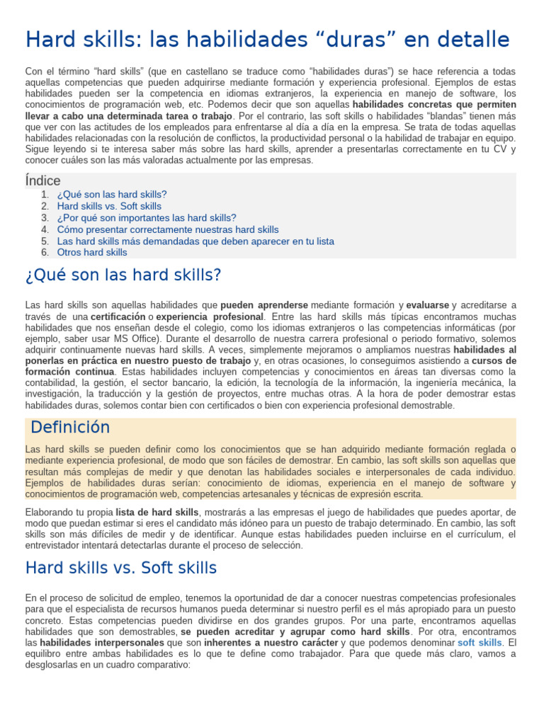 Hard Skills: Definición y Ejemplos | PDF