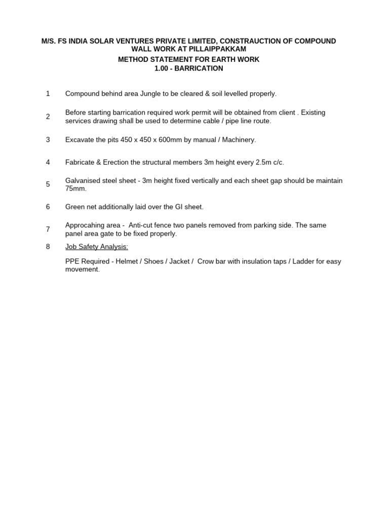 Method Statement - First Solar | PDF