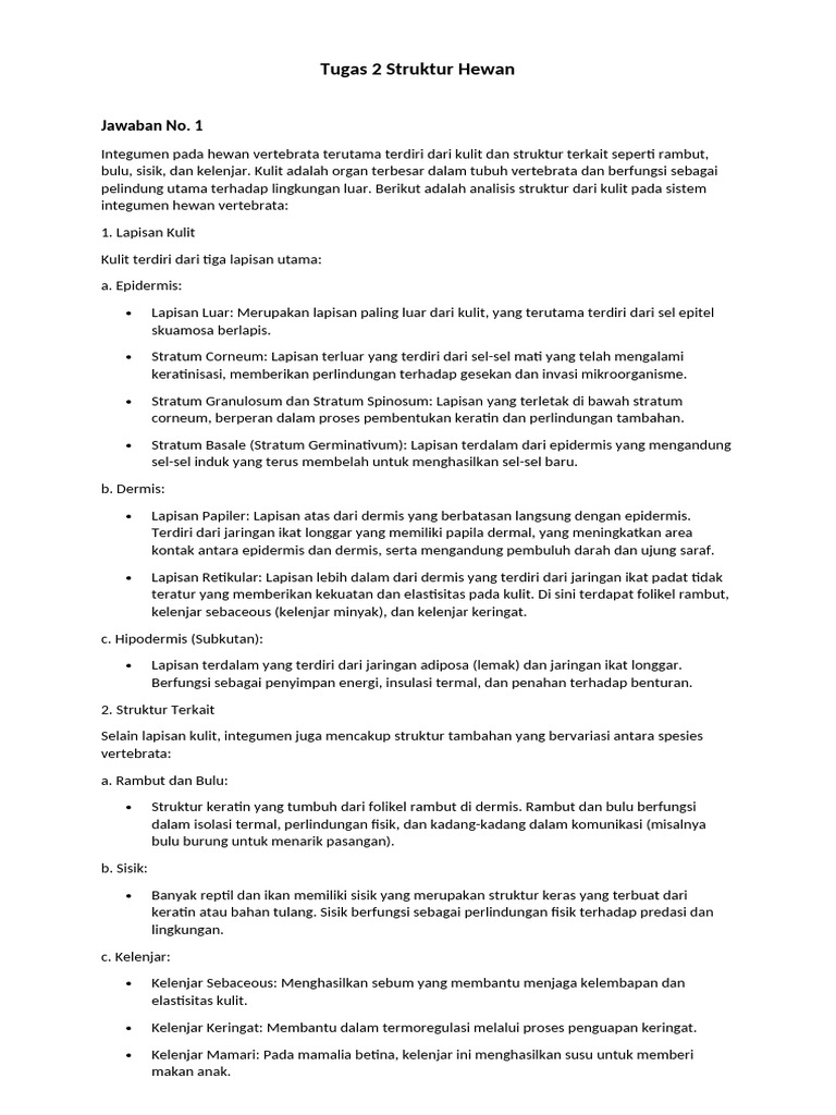 Tugas 2 Struktur Hewan | PDF