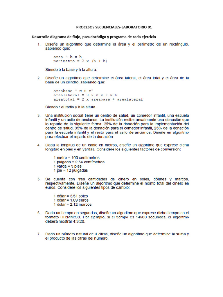 01 Laboratorio Procesos Secuenciales | PDF | Métodos y materiales de enseñanza | Informática