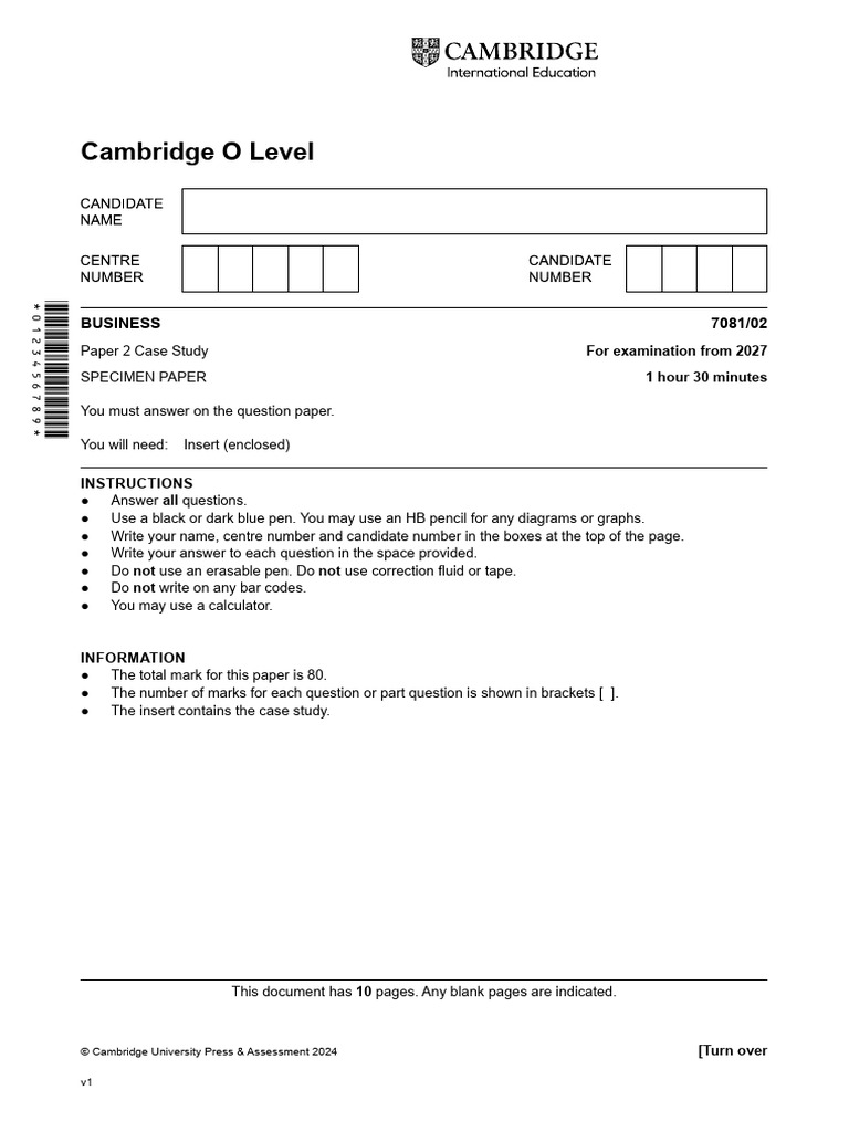 2027 Specimen Paper 2 | PDF
