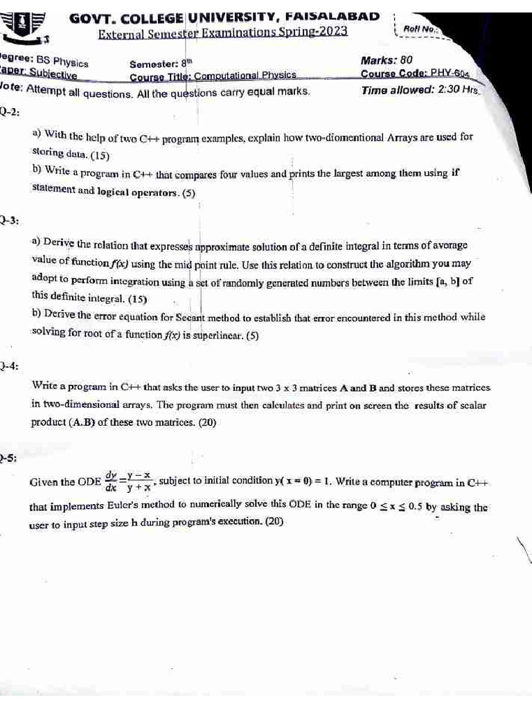 Computational Physics Paper Solution by Waseem Qasmi | PDF