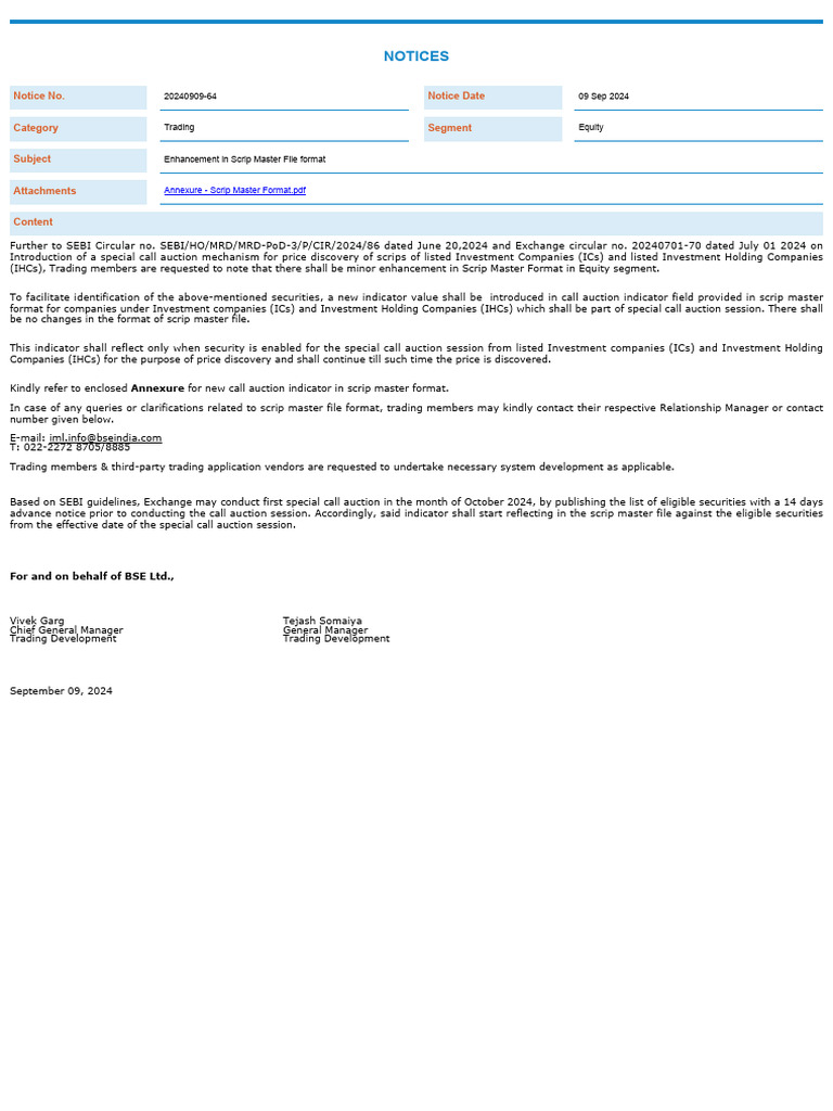 Enhancement in Scrip Master File Format | PDF