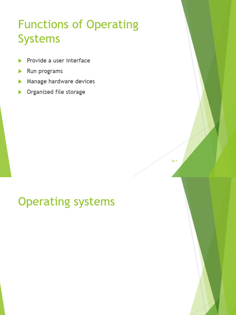 Functions of Operating Systems: Provide A User Interface Run Programs Manage Hardware Devices ...