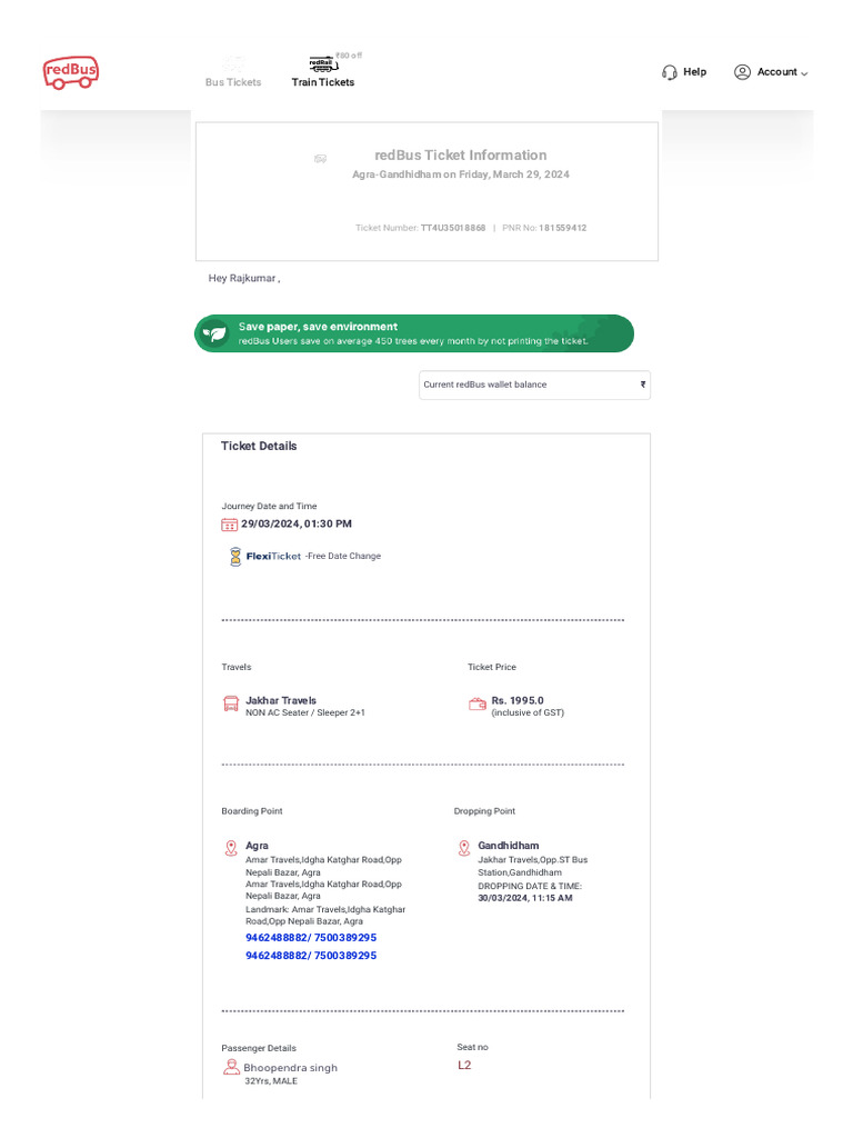 Rajkumar Bus Ticket | PDF