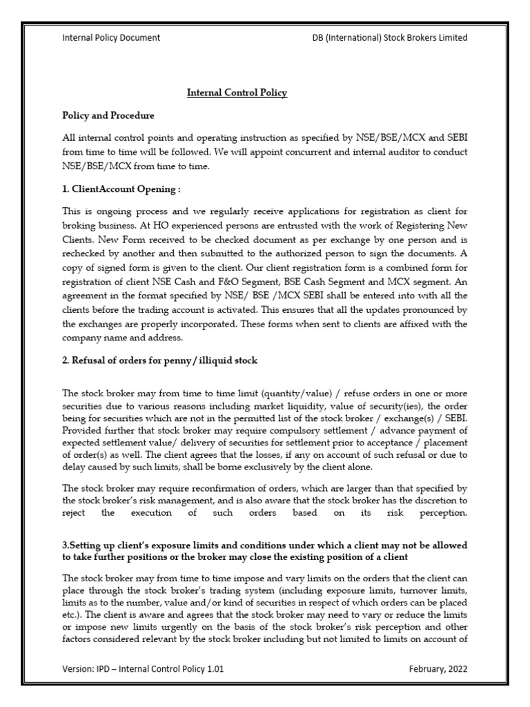 Internal Control Policy | PDF | Stocks | Business