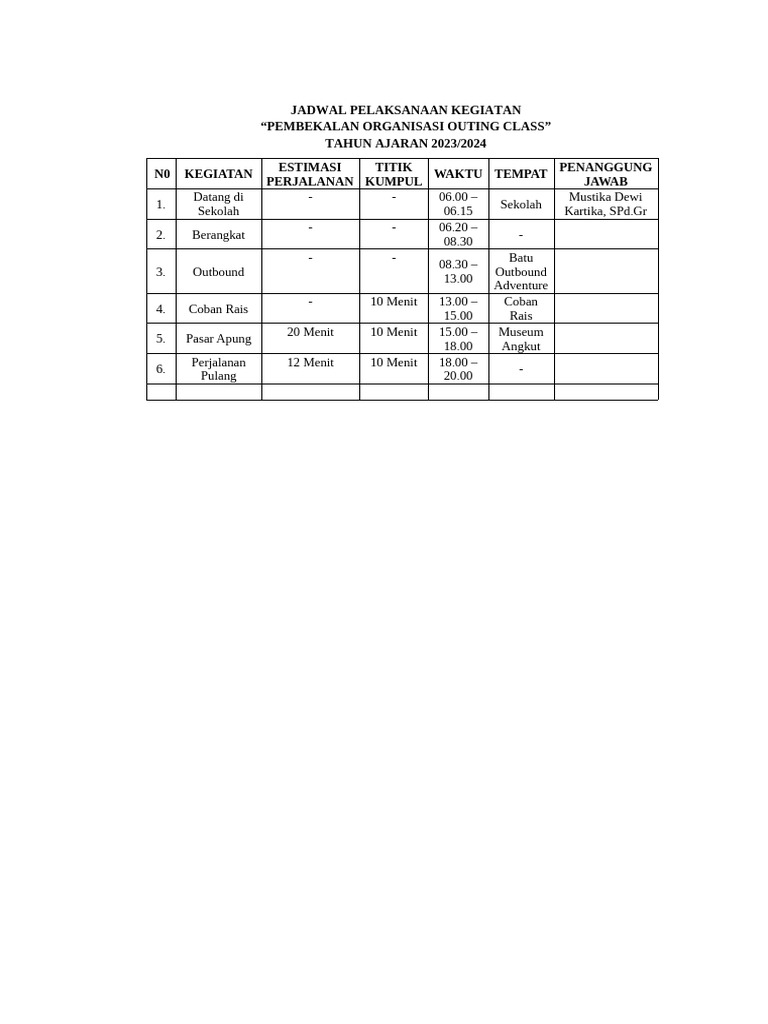Jadwal Outing Class 2024 | PDF