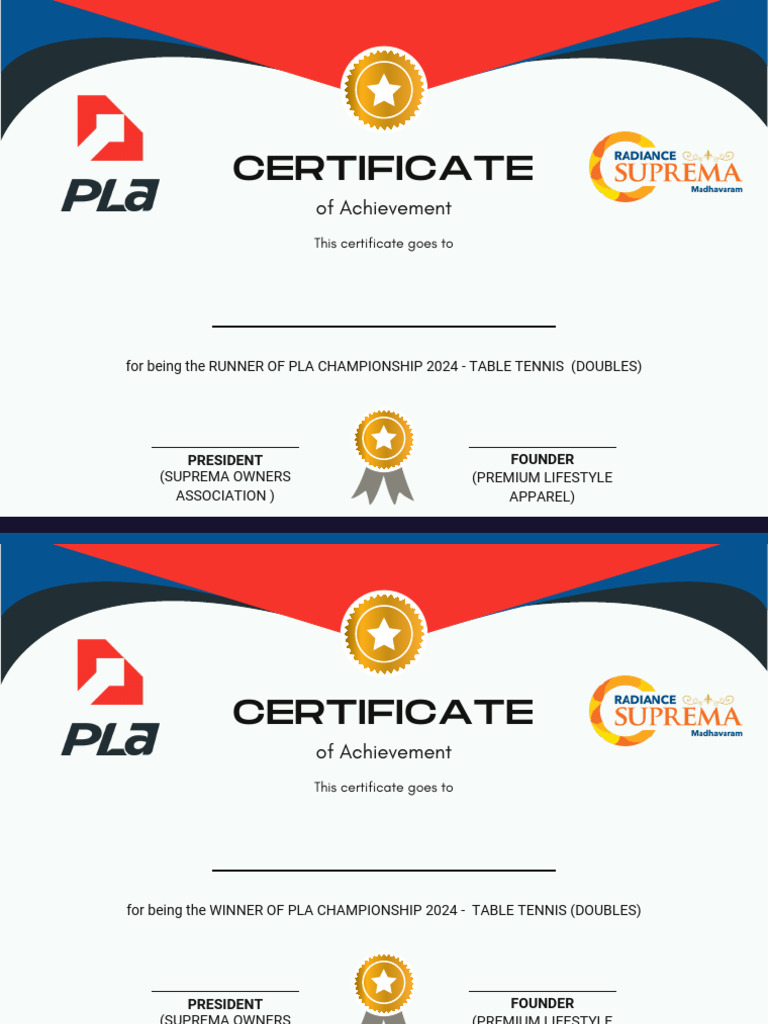 CERTIFICATE TABLE TENNIS (DOUBLES)PDF | PDF