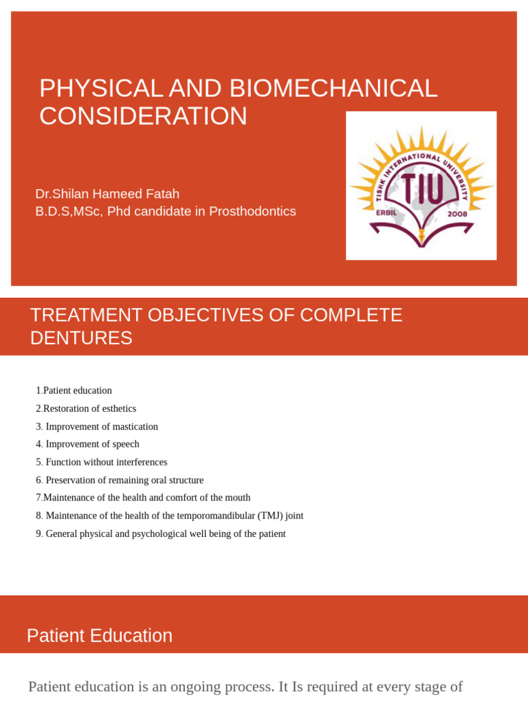 Physical and Biomechanincal Consideration | PDF | Dentures | Career ...