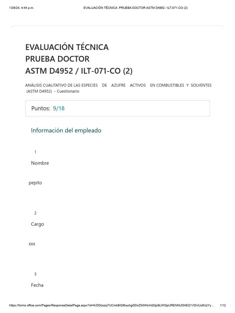 Evaluación Técnica Prueba Doctor Astm d4952 - Ilt-071-Co (2) - Pepito | PDF