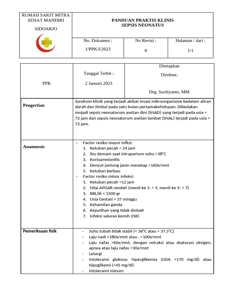 PPK Nicu Sepsis | PDF