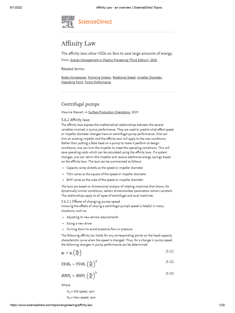 Affinity Law - An Overview - ScienceDirect Topics | PDF | Pump ...