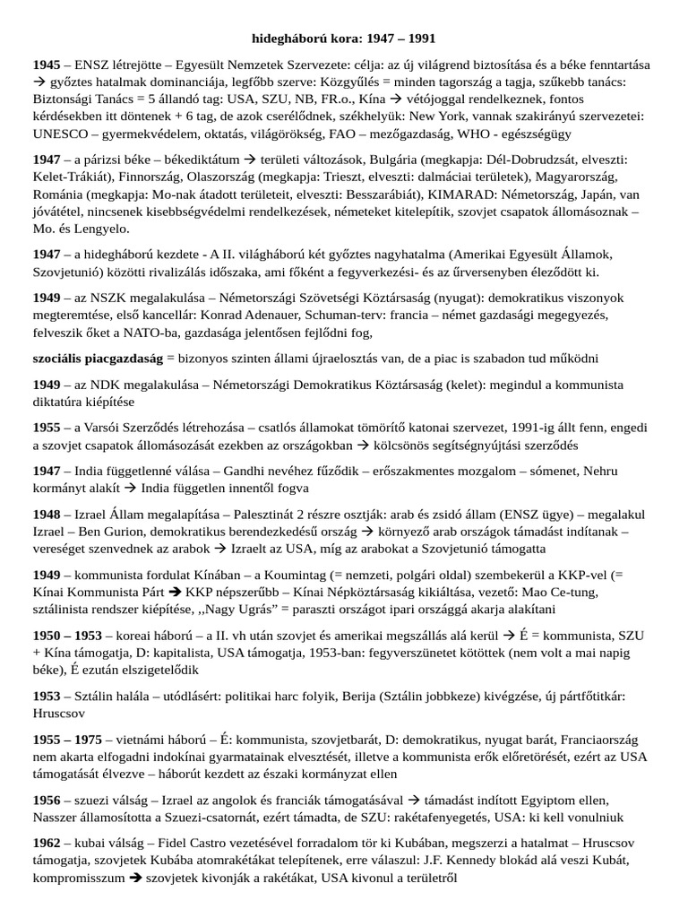 Hidegháború Kora Történelem Emelt Szint (2024 Követelményrendszer) | PDF