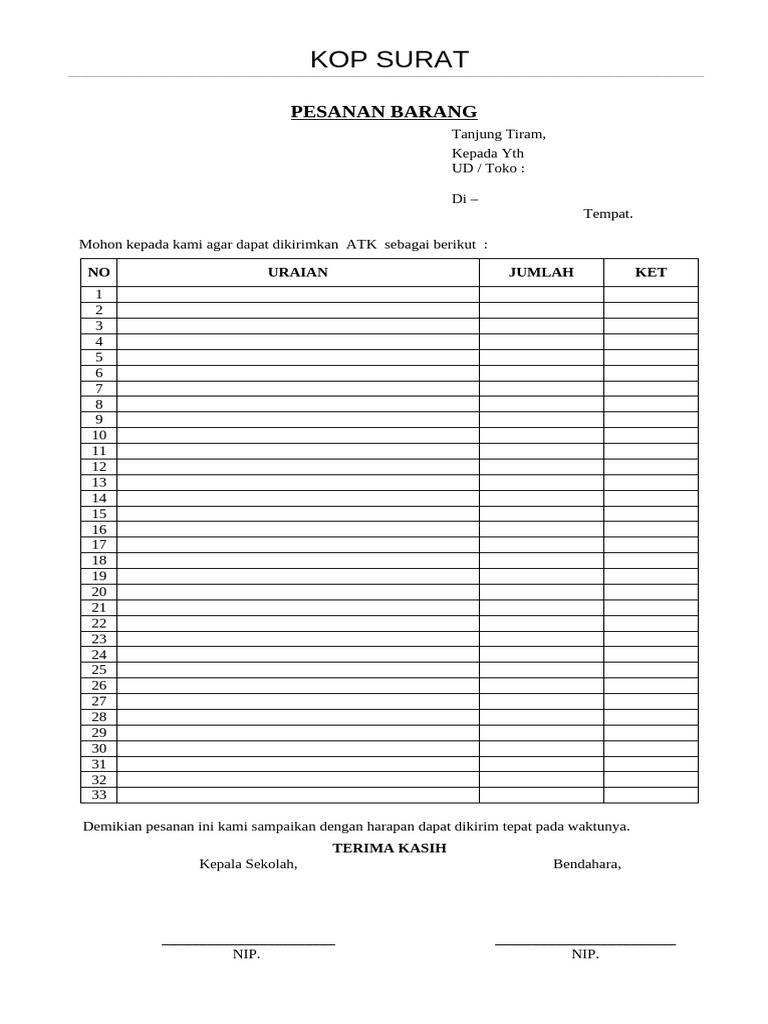 Contoh Pesanan Barang | PDF