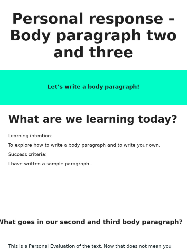Personal Response - Body Paragraph Two and Three | PDF
