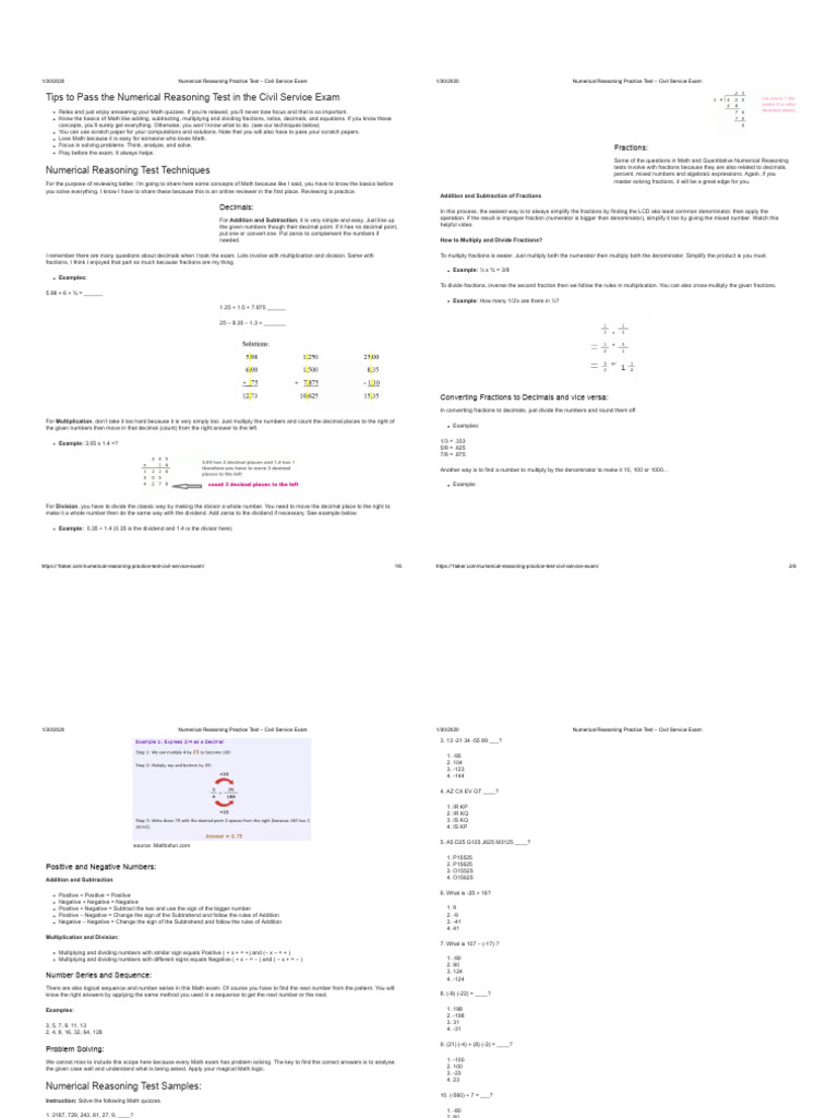 Numerical Reasoning Practice Test - Civil Service Exam | PDF | Division ...