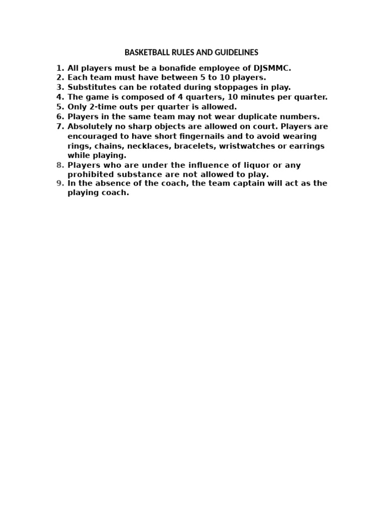 Basketball Rules and Guidelines | PDF