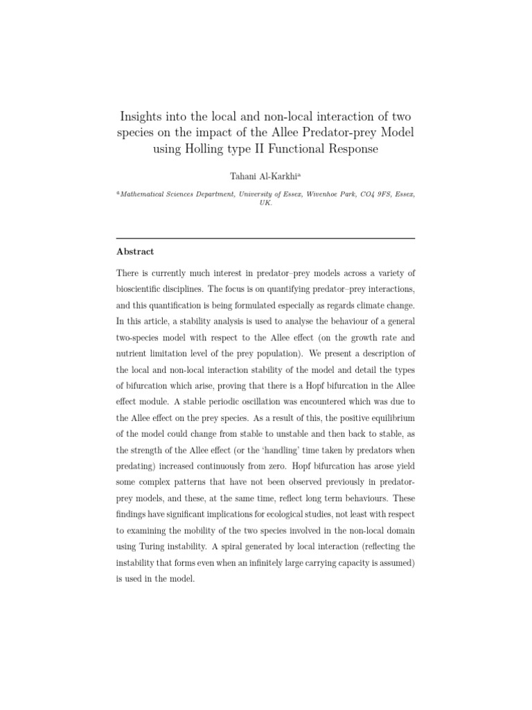 Insights Into The Local and Non-Local Interaction of Two Species On The Impact of The Allee ...