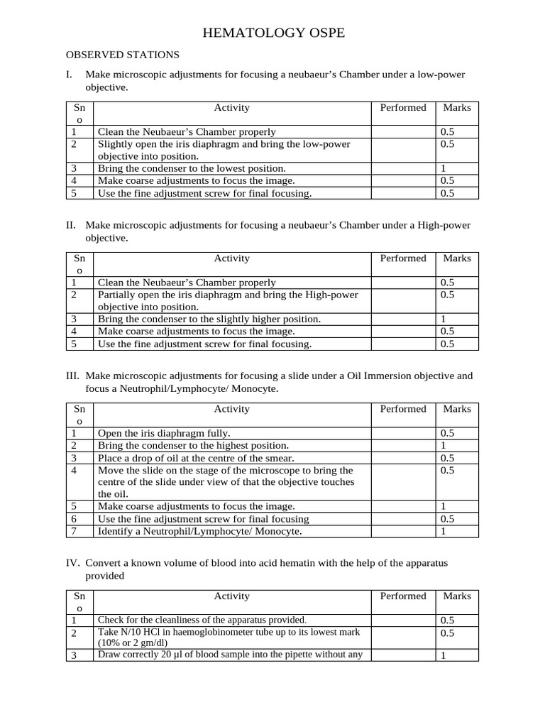 Hematology OSPE: Microscopy Techniques | PDF | White Blood Cell | Staining