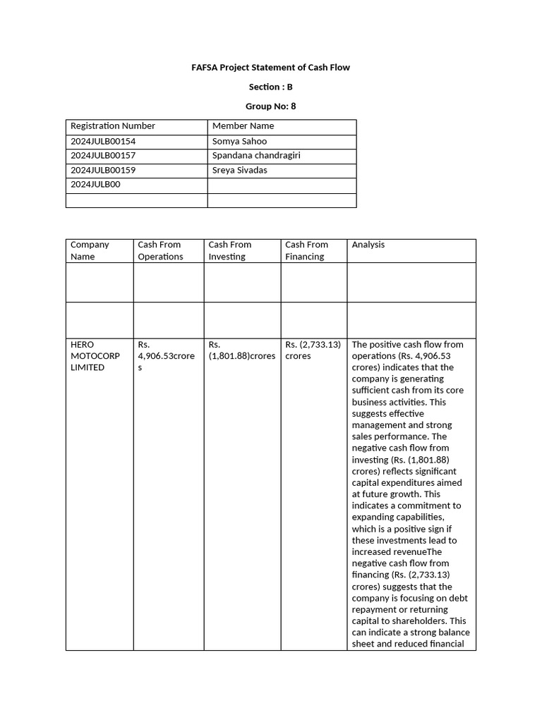 Fafsa Project Cash Flow Statement Pdf Investing Cash Flow Statement