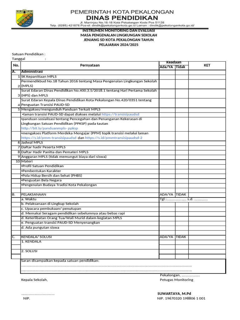 Instrumen Mpls 2 Lembar | PDF