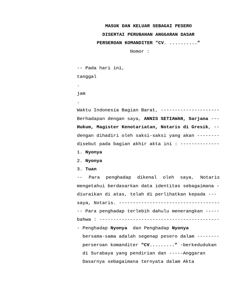 Draft Masuk & Keluar CV | PDF