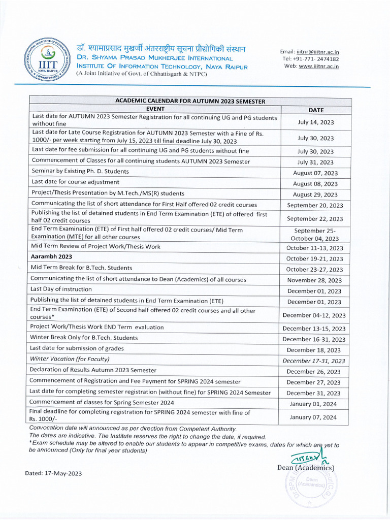 Academic Calendar AUTUMN 2023 | PDF