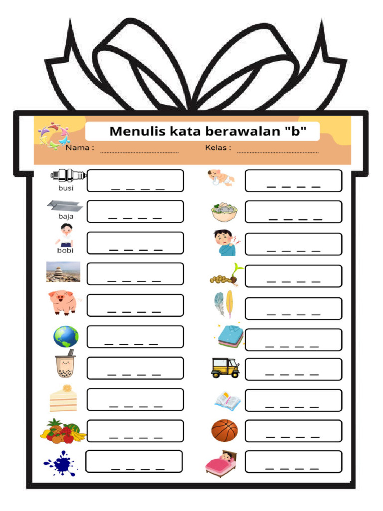 LKPD Menulis Kata Berawalan B, C, D, G, H, K, J, M | PDF