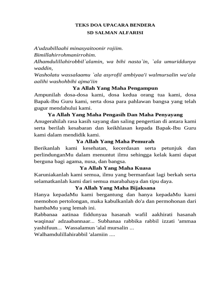 Teks Doa Upacara Bendera | PDF