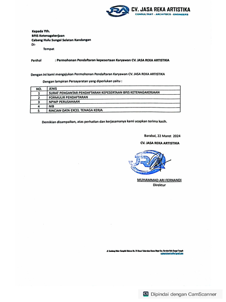 Bpjs Ketenagakerjaan CV Jasa Reka Artistika | PDF