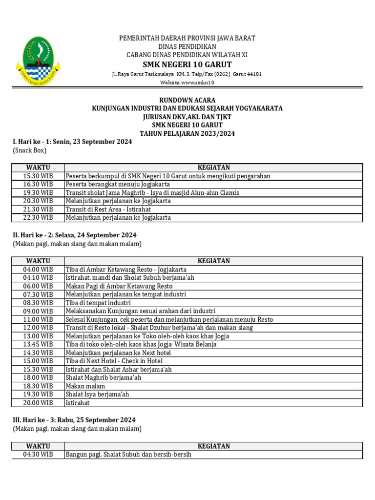 Roundown Kunjungan Industri 2024 | PDF