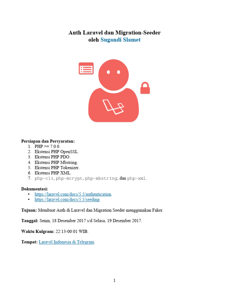 Kulgram 2.0-Auth Laravel Dan Migration Seeder-Sugandi Slamet | PDF