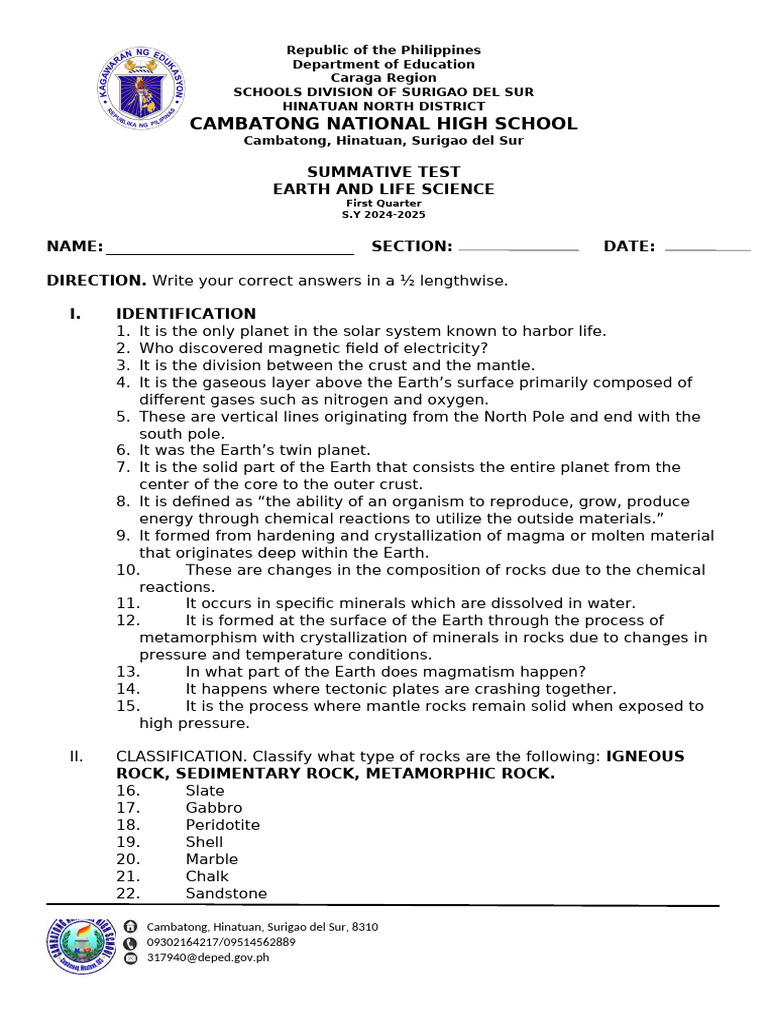 Summative Test Els First Quarter 2024-2025 | PDF