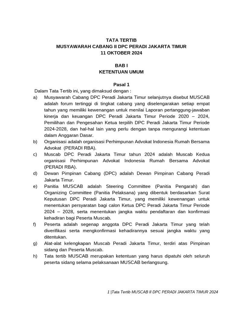 Rancangan Tata Tertib Muscab 2024 | PDF
