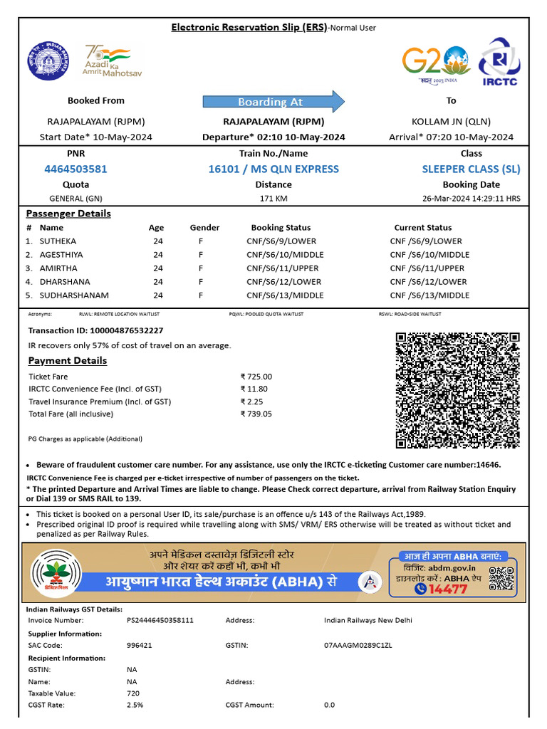 RJPM To Kollam | PDF