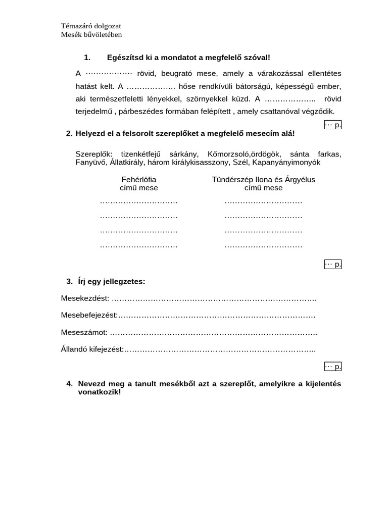 16 Mese Dolgozat | PDF