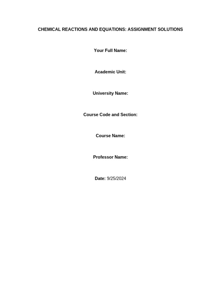 Chemical Reactions and Equations Assignment Solutions | PDF | Chemical Reactions | Redox