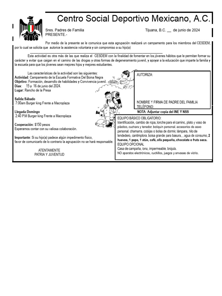 Copia de Permiso Campamento Efbn. | PDF