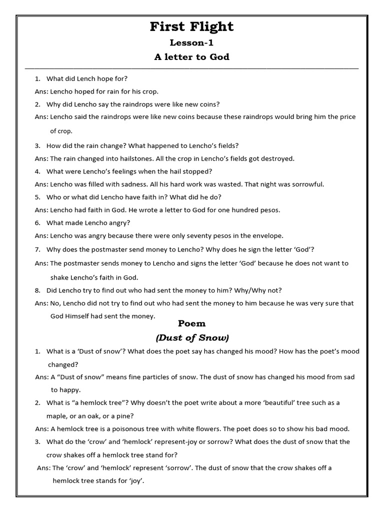 Class 10 First Flight and Footprints Questions Answers (1) | PDF