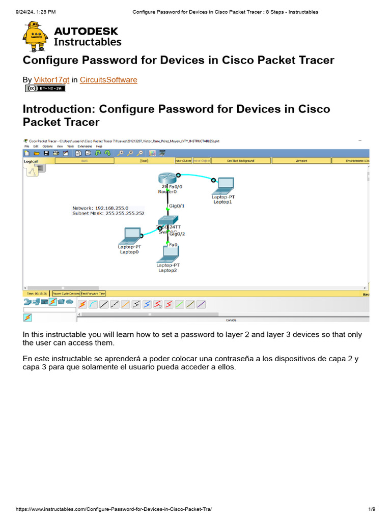 Configure Password For Devices In Cisco Packet Tracer 8 Steps Instructables Pdf