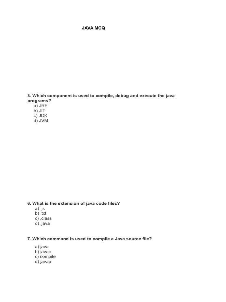 JAVA MCQ Question Bank | PDF