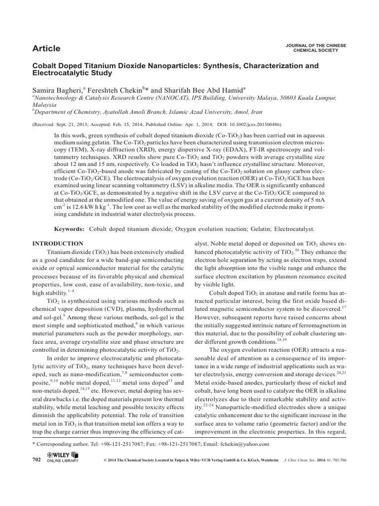 J Chinese Chemical Soc - 2014 - Bagheri - Cobalt Doped Titanium Dioxide Nanoparticles Synthesis ...