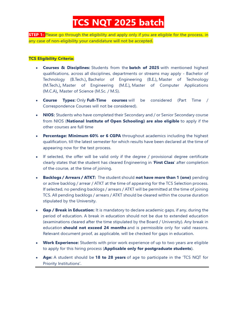 TCS NQT 2025 Batch | PDF